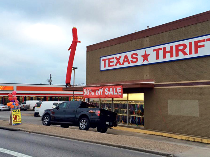 Texas Thrift Austin's massive storefront stretches like the Texas horizon. Everything's bigger in Texas, especially the thrift stores!