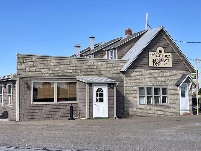 The Corner Restaurant's stone facade stands like a delicious fortress guarding secret family recipes. Solid as the comfort food inside.