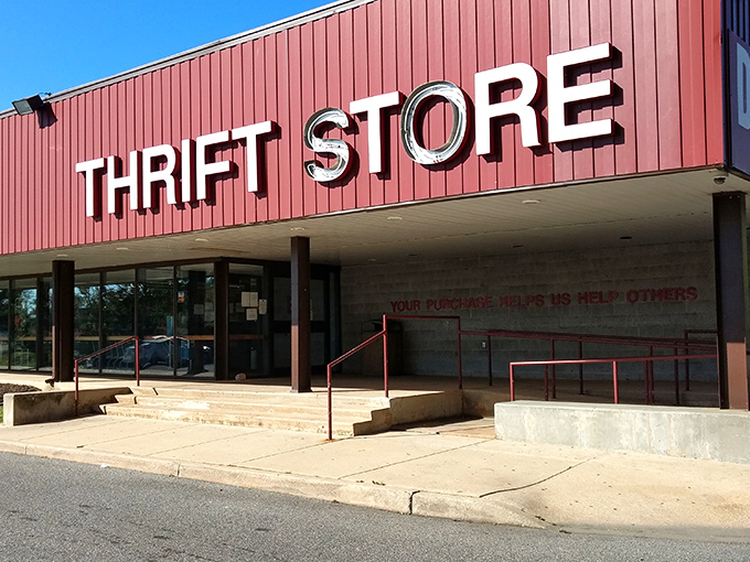 The bold red Salvation Army building stands like a beacon for bargain hunters. It practically shouts "amazing deals inside!"
