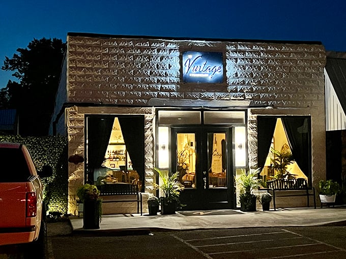 The Vintage's sleek exterior hints at the upscale experience waiting inside this small-town gem.