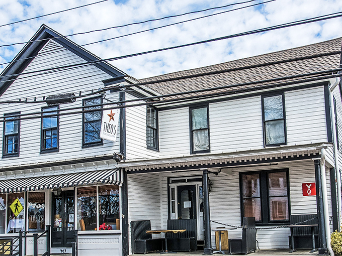 Theo's clean white exterior and crisp signage offer Eastern Shore sophistication without a hint of pretension.