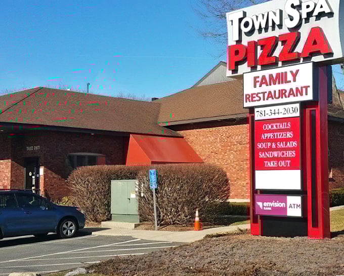 Town Spa's solid brick building has the confidence of a place that knows its pizza speaks volumes louder than any fancy facade.