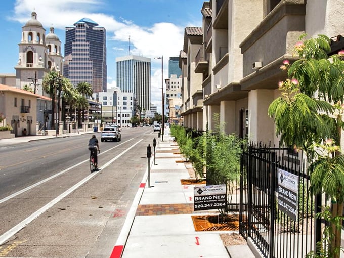 Tucson's skyline rises from the desert floor like a retirement oasis where your Social Security check doesn't immediately evaporate.