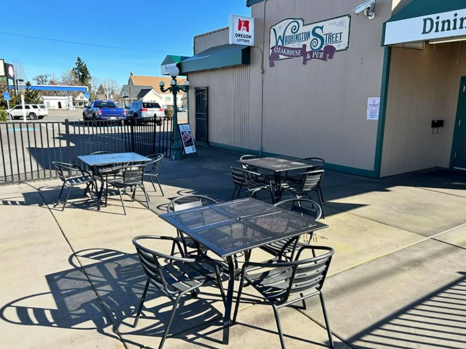Washington Street Steakhouse's patio stands ready for diners who appreciate that sometimes the best meals come from the most unassuming places.