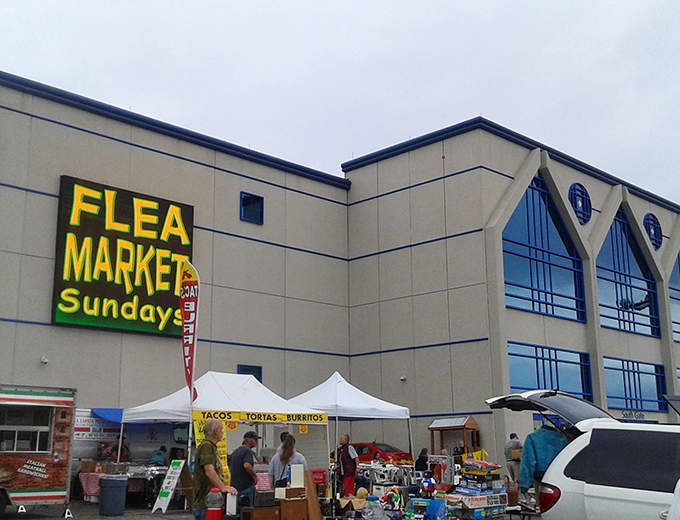 Tents and tables stretch across the asphalt sea, each island promising undiscovered treasures.