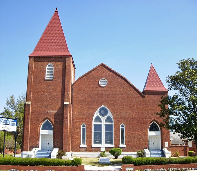 Augusta's historic church stands sentinel over the community, its red-tiled steeples pointing skyward like exclamation points on a prayer.