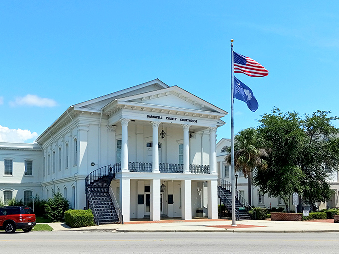 The white and colorful buildings of Barnwell's main street create a postcard-worthy scene. Small towns know that curb appeal matters!