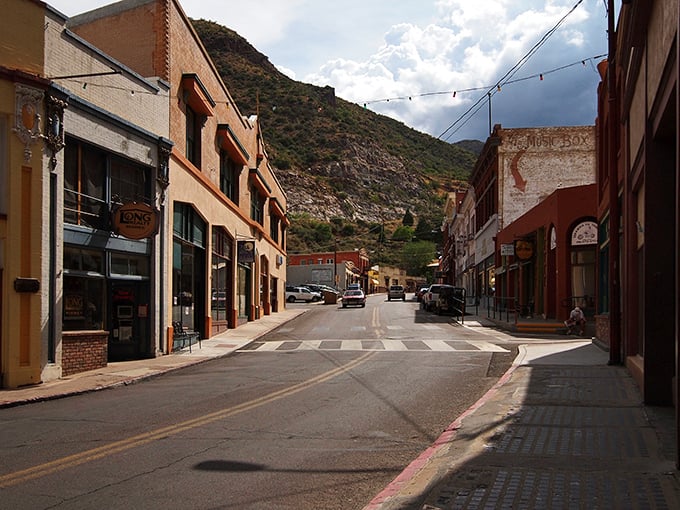 Downtown Bisbee's historic buildings frame a street where mining history meets artistic present &ndash; with excellent coffee in between.