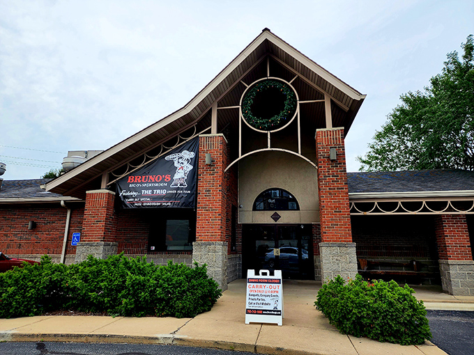 This isn't just a building; it's a Purdue landmark where pizza dreams come true under that distinctive circular window and sloped roof.