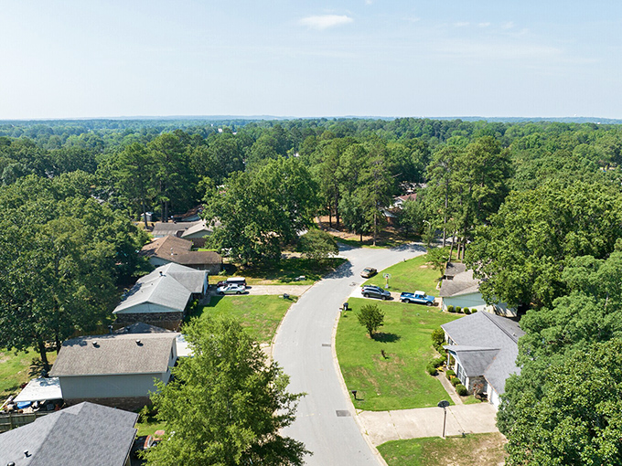 A bird's-eye view of Bryant's peaceful residential streets. Imagine your Social Security check covering a mortgage on one of these lovely homes!