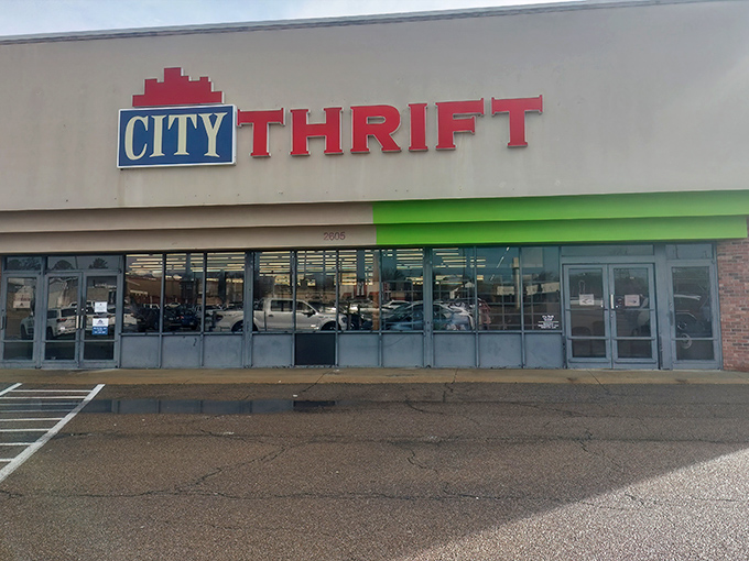 The clean lines and bright colors of City Thrift's storefront belie the wonderful chaos of treasures waiting inside.