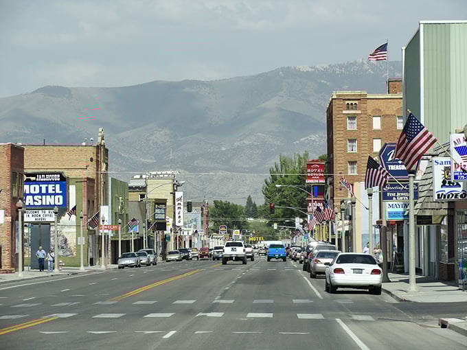 The colorful storefronts of Ely's main street offer small-town shopping with big mountain views in every direction.