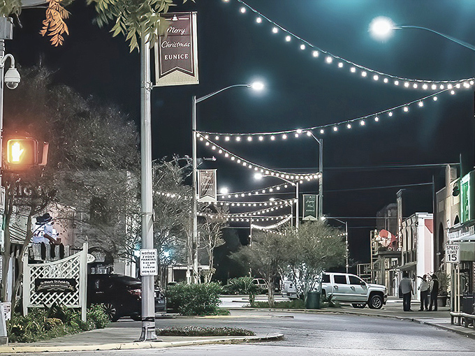 Christmas lights transform Eunice's main street into a magical small-town wonderland that would make even Hallmark movie directors jealous.