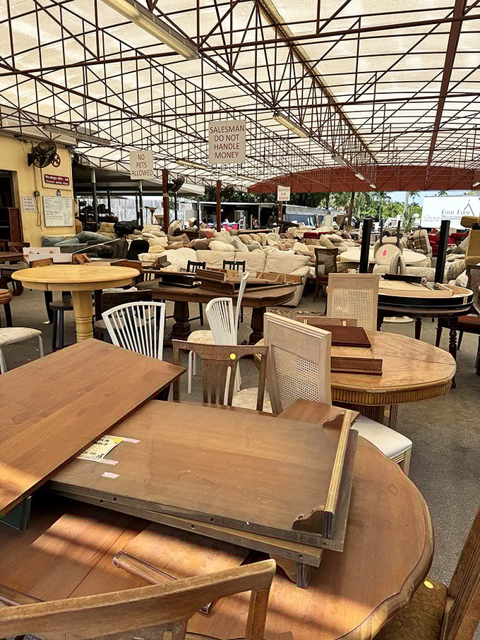 Sofas and dining sets as far as the eye can see, each with stories from their previous lives.