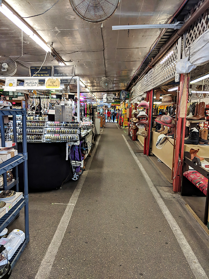 Clothing racks stretch into the distance like a fashionista's version of the yellow brick road adventure.