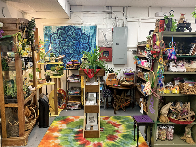Tie-dye dreams and bohemian treasures! Hidden Treasures' colorful interior is a feast for the eyes and imagination.