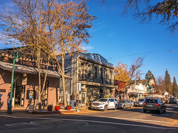 Storefront signages are about the only modern intrusion in Murphys' historic downtown, where Gold Rush architecture reigns supreme.