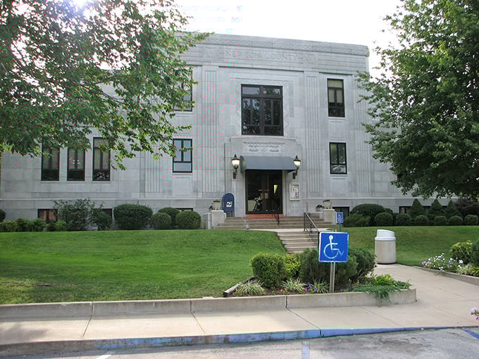 A public building in Neosho reflects the town's commitment to preserving its architectural heritage. Small towns, grand buildings, affordable living.