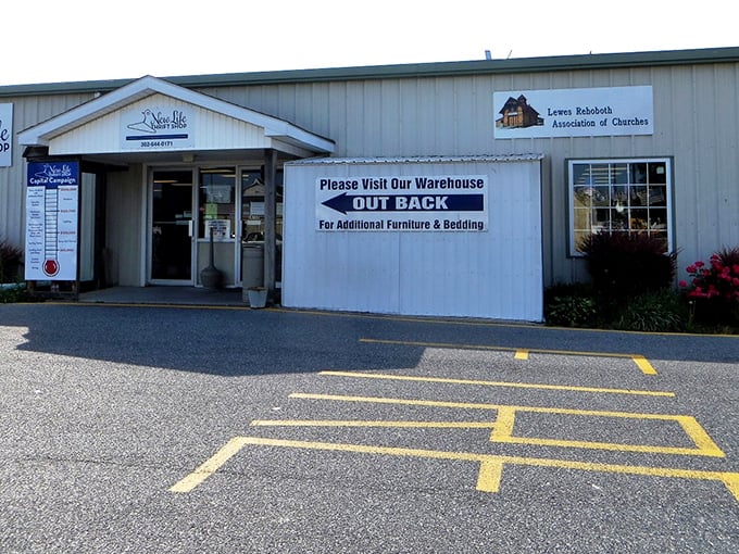 That "Out Back" sign is like a treasure map &ndash; X marks the spot for furniture finds that won't break the bank!