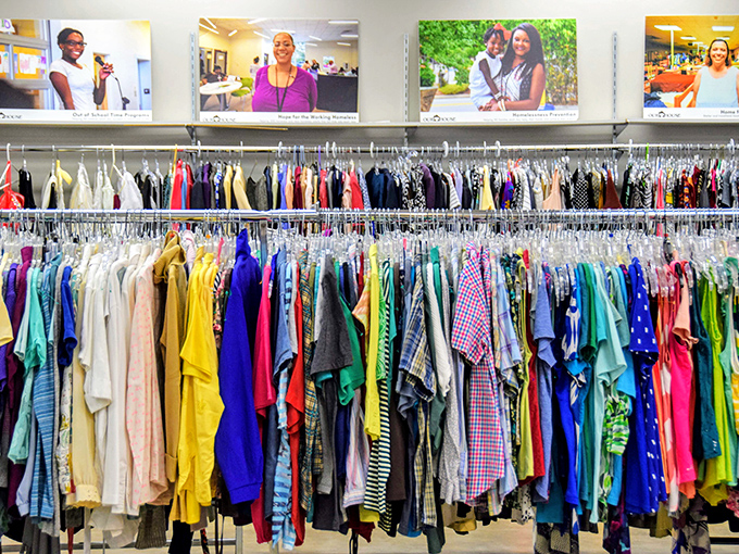 A rainbow of possibilities! These color-coded clothing racks make finding your perfect shirt as easy as following a map.
