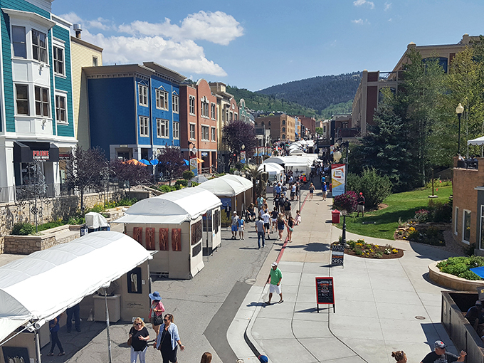 The colorful heart of Park City beats strongest on market days. Even the buildings seem to lean in to catch the excitement.