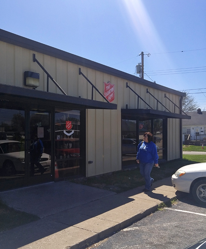 Sunshine highlights the iconic red shield&mdash;a symbol that your thrifting adventure supports neighbors in need.
