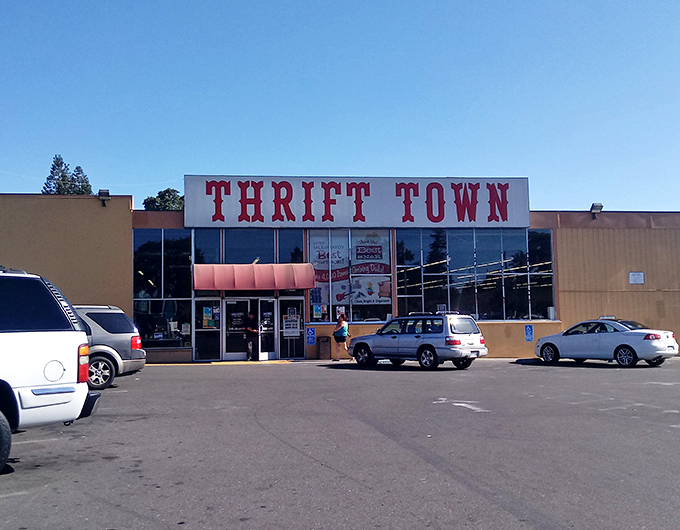 Clear blue skies match the clear blue deals waiting inside this Sacramento secondhand superstore.