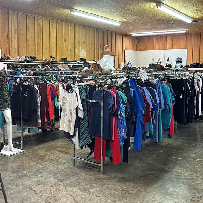 Simple wooden walls hide countless treasures at Treasure Tails. Like your grandparent's closet, but everything's for sale and benefits furry friends.