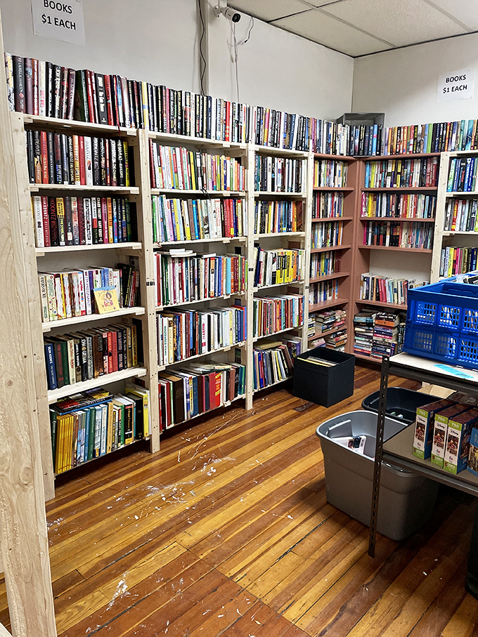 The meticulously organized book room at West Main Thrift is a bibliophile's dream &ndash; where literary treasures cost less than a coffee.