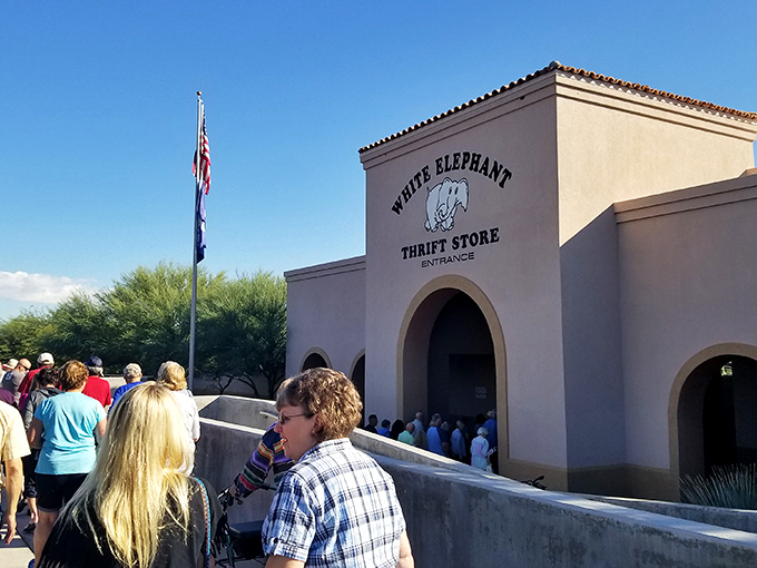 The line of eager shoppers suggests this isn't just any thrift store&mdash;it's a community institution.