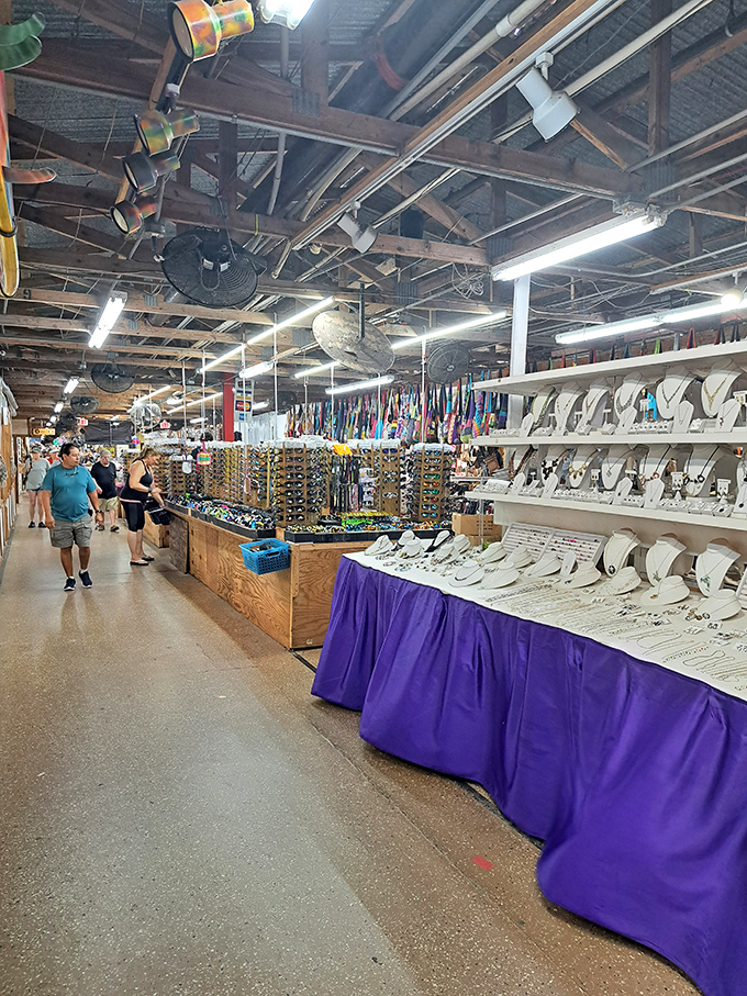 Jewelry displays that would make Cleopatra pause her royal duties. More sparkle per square foot than a disco ball factory.