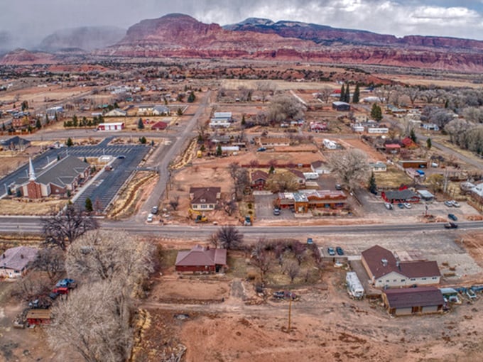 From above, Torrey reveals itself as a tiny human outpost in nature's grand design. A settlement that knows its place in the universe.