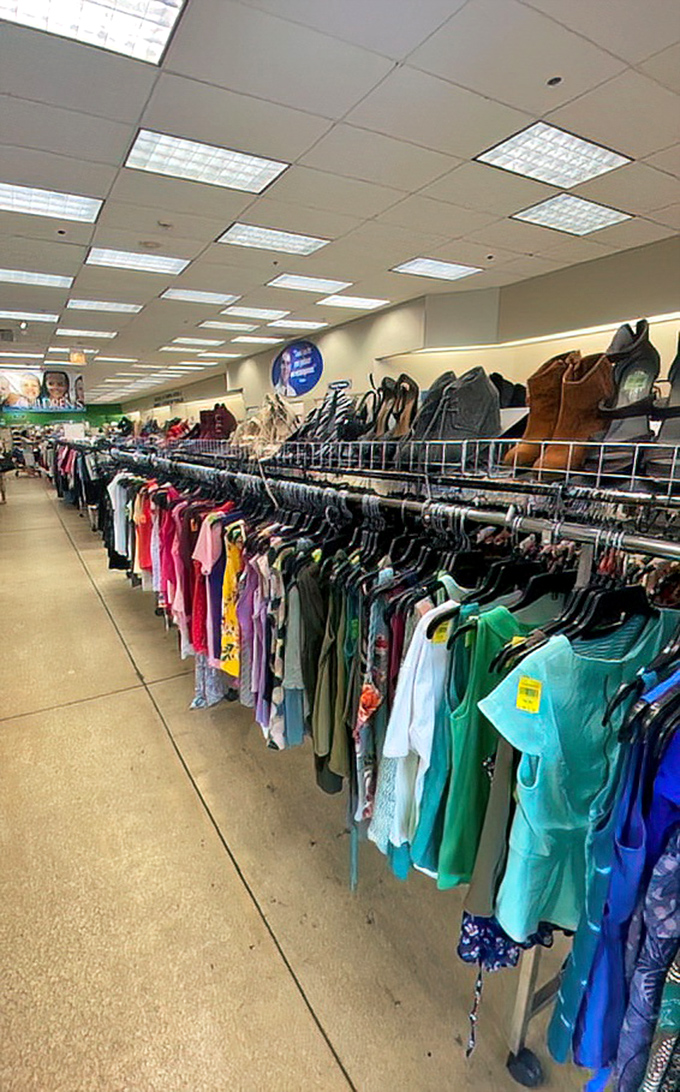 The rainbow road of retail therapy, where every hue represents not just a color but a possibility for reinvention.