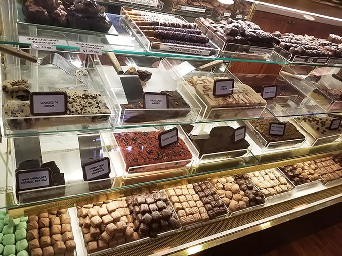 Chocolate heaven in display form. The hardest decision you'll make today is which of these handcrafted delights deserves to go home with you.