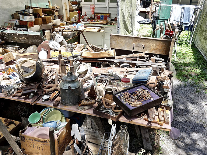 A glorious jumble of yesterday's tools awaiting tomorrow's appreciation. One person's "what is that thing?" is another's "I've been searching for that forever!"