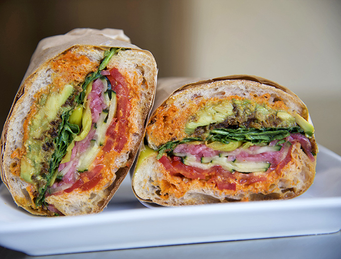 Two halves make a whole masterpiece. This colorful creation proves that sandwiches, like the best Hollywood sequels, are all about perfect casting.