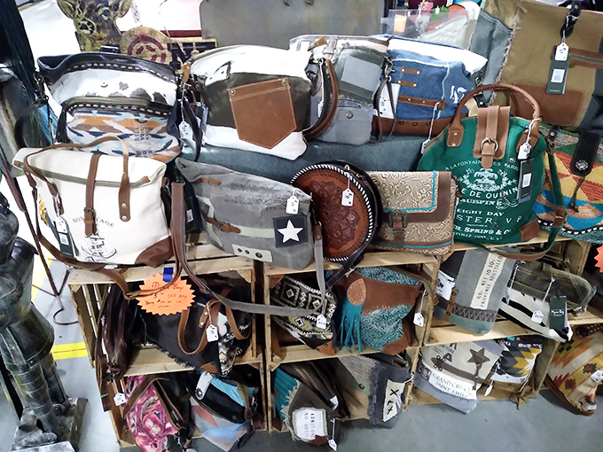 Handbag heaven! This leather and fabric mountain represents thousands of "I can't believe I found this" moments waiting to happen.