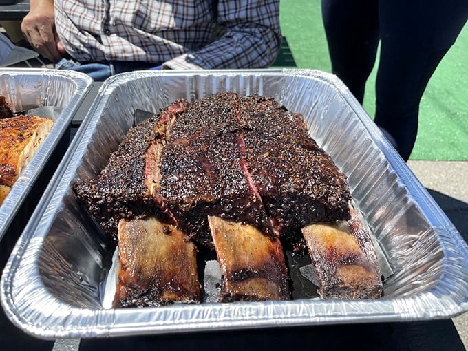 Beef ribs that look like they came from Fred Flintstone's butcher&mdash;gloriously crusted with pepper and smoke, ready to topple your prehistoric hunger.