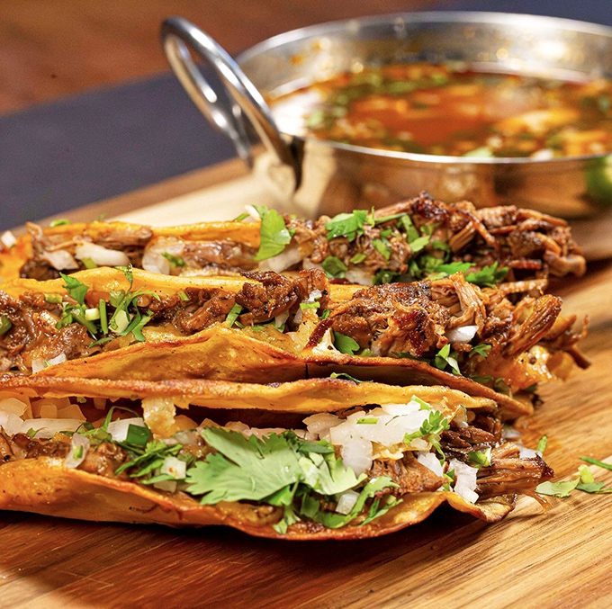 Birria tacos – crispy, meaty perfection with that rich consommé for dipping. Like French dip sandwiches went on vacation to Mexico and found their true calling.