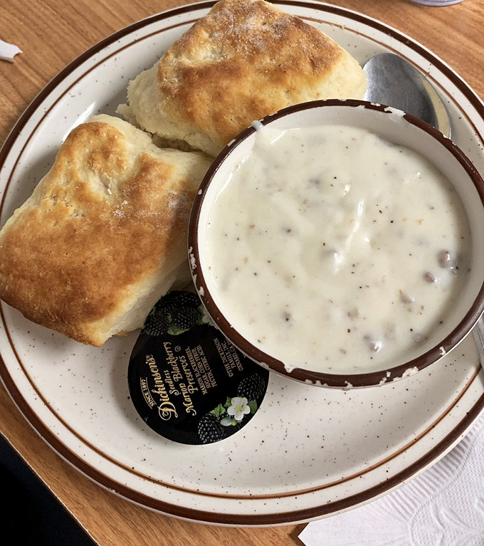 Biscuits and gravy&mdash;the breakfast equivalent of a warm blanket on a cold morning. Comfort food that doesn't need translation.