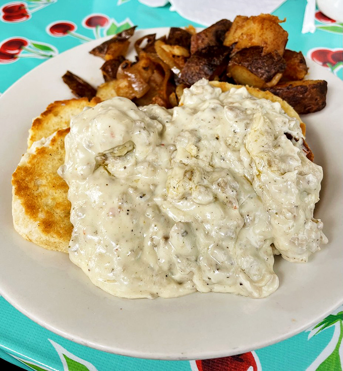 Biscuits and gravy that could make your Southern grandmother both proud and a little competitive. Comfort food that hugs you from the inside out.