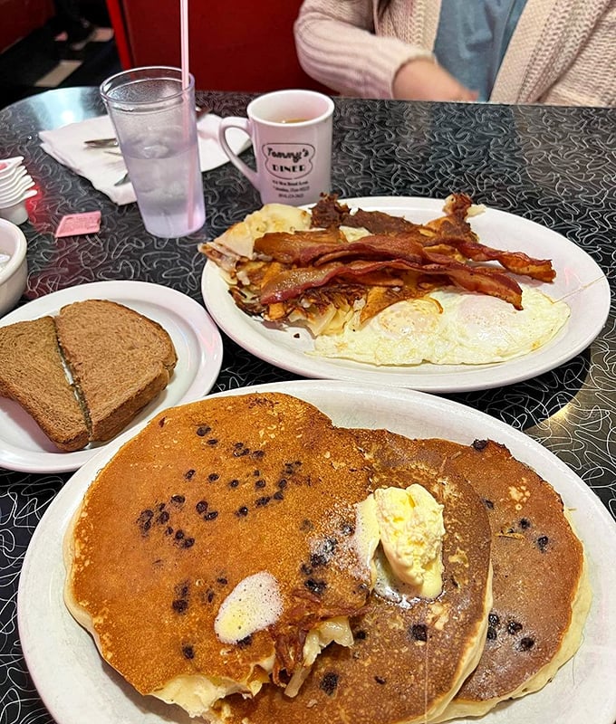 Blueberry pancakes and crispy bacon &ndash; the breakfast equivalent of a perfect day, where every bite reminds you why morning food works at any hour.