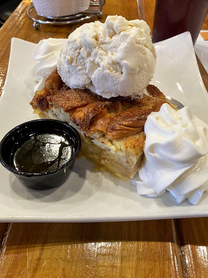 Bread pudding that would make your grandmother both jealous and proud. That scoop of vanilla ice cream is melting with anticipation.