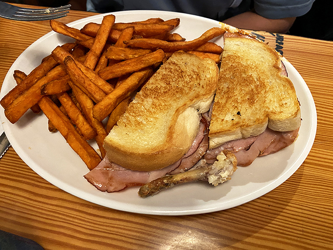 The grilled ham sandwich and sweet potato fries combo&mdash;a lunch so satisfying it makes you wonder why you'd ever waste calories on fancy food.
