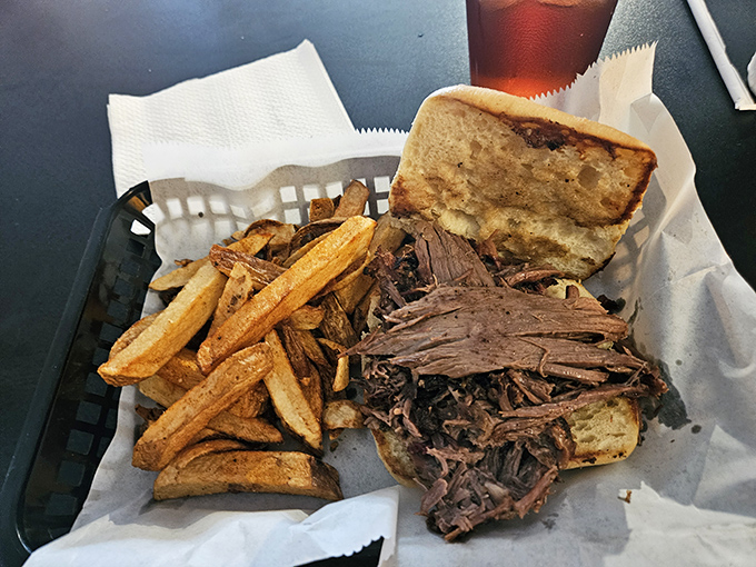 A brisket sandwich that doesn't need fancy presentation &ndash; when the meat speaks this eloquently, everything else is just background noise.