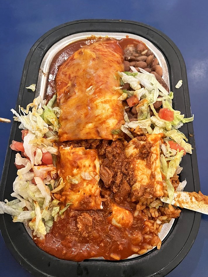 This burrito isn't just wrapped &ndash; it's smothered, covered, and completely committed to making your taste buds dance the New Mexican two-step.