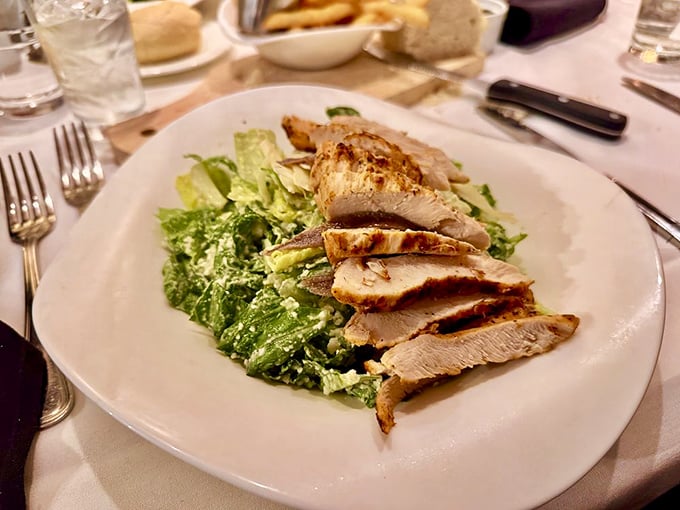 A Caesar salad that proves simplicity is the ultimate sophistication, with grilled chicken that didn't die in vain.