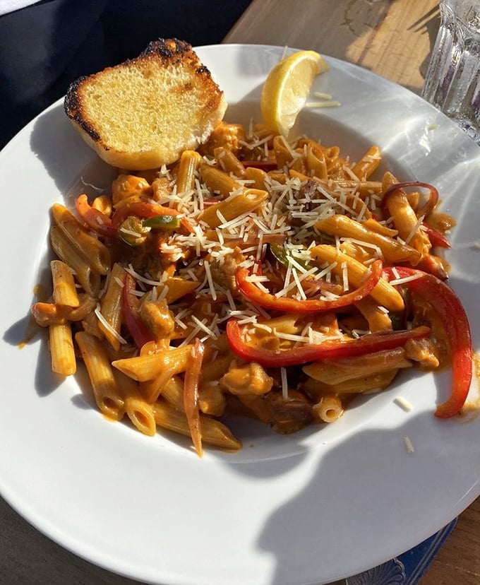 Pasta that doesn't just sit on the plate&mdash;it tells a story. Those red peppers and perfectly cooked penne are having the party your taste buds want to attend.