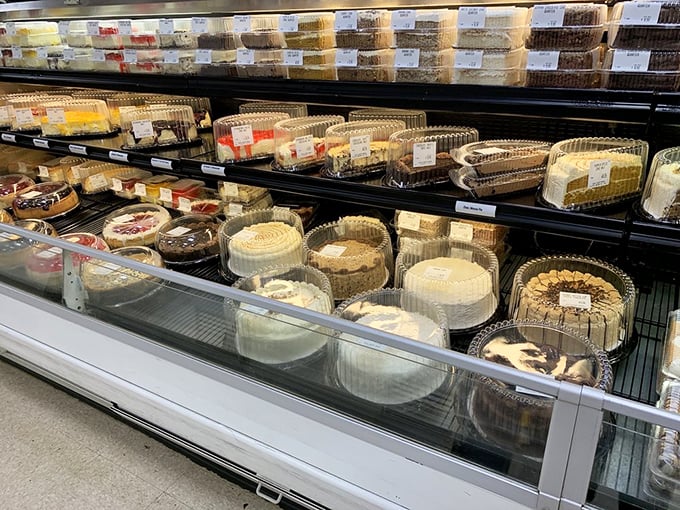 A refrigerated case of cakes that would make your grandmother both proud and jealous. Each one practically whispers, "Special occasion? I think not."