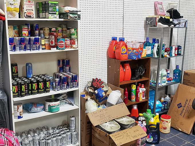 The household essentials aisle: where smart shoppers stock up on everything from energy drinks to laundry soap.